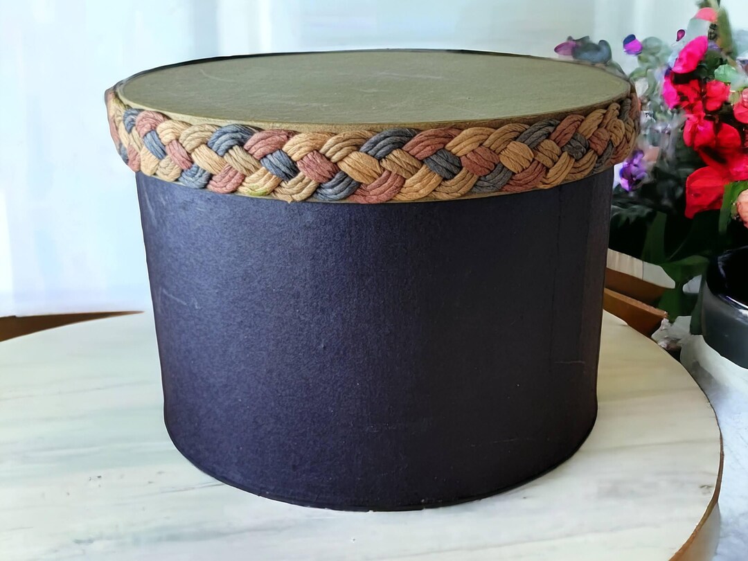 Cardboard Hat Box Round Storage Container Dark Blue With Green Lid ...