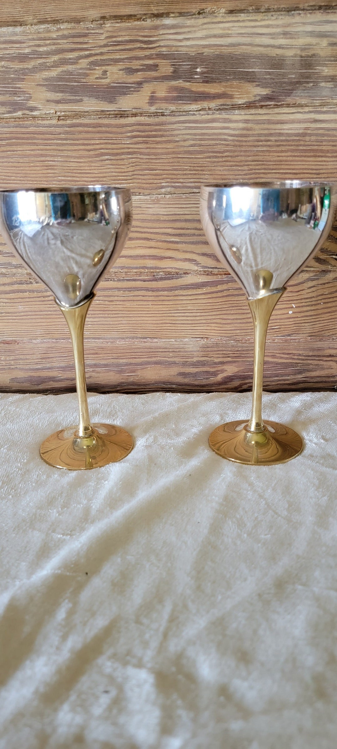 Pair of Brass Goblets India Graved Wedding Decor Engraved Jessica and ...