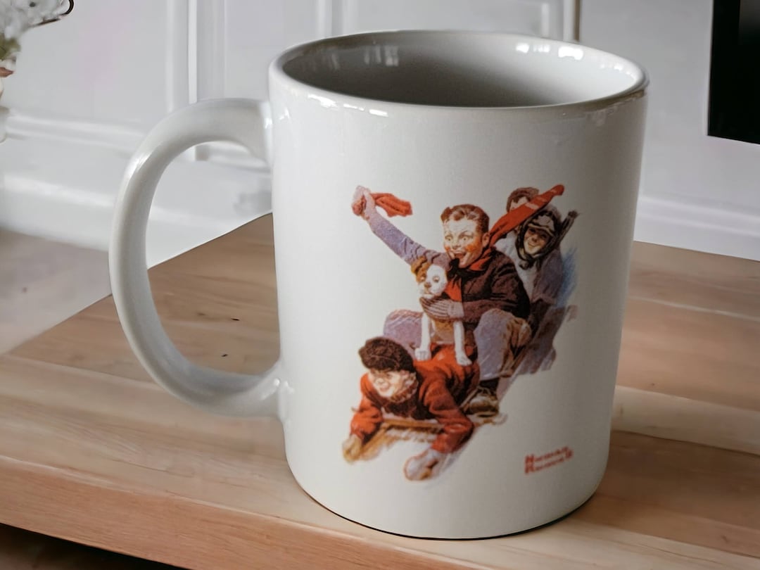 MSRF Design Studio Norman Rockwell Coffee Mug Children Riding on Sled ...