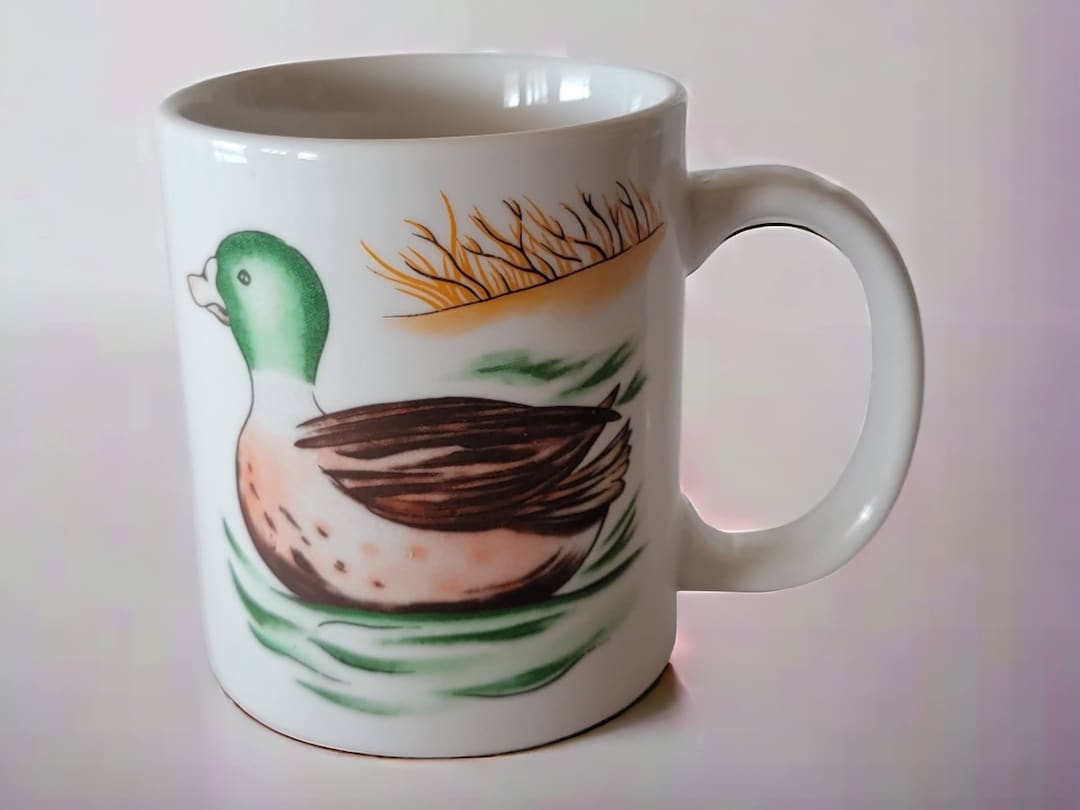 Vintage Mallard Duck Coffee Mug Ceramic Cup White Duck Swimming Unique ...