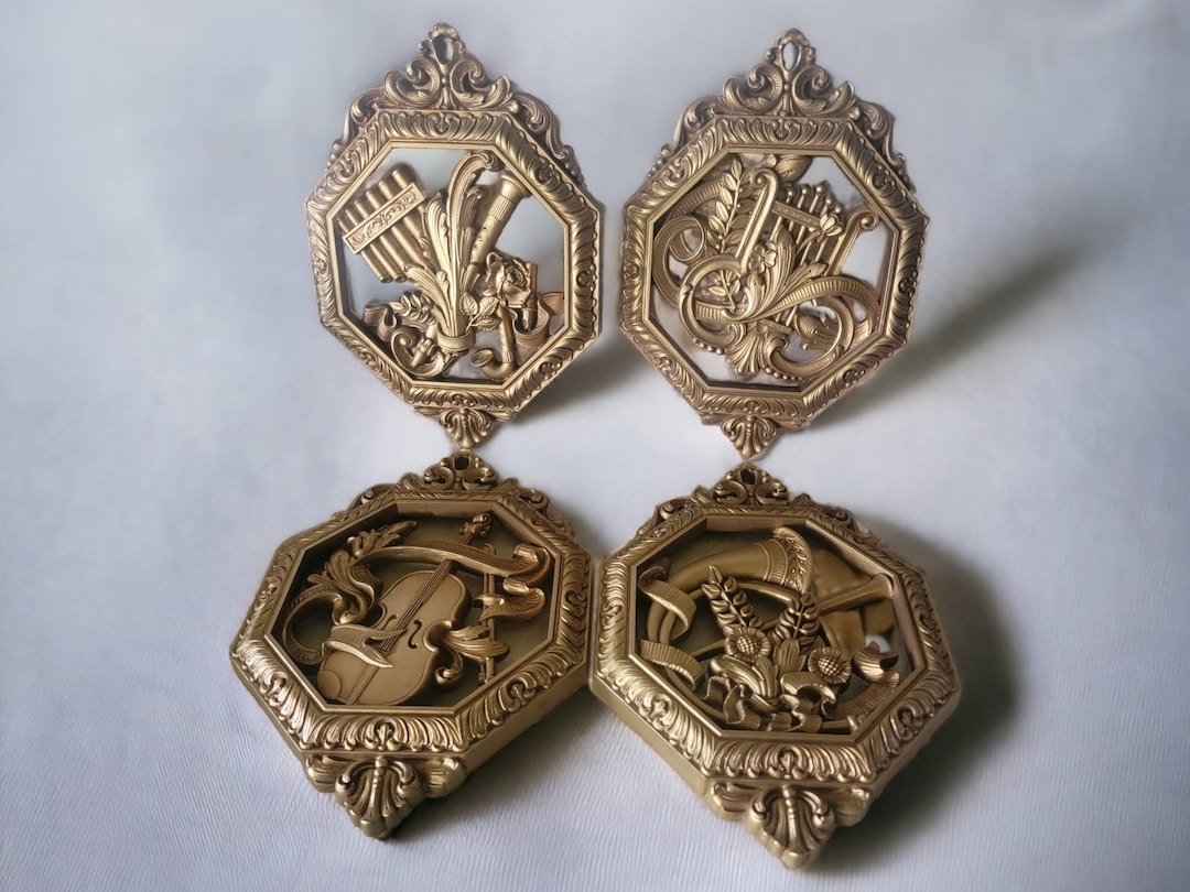 Homco Set of 4 Plastic Wall Plaques Musical Instruments Antique Gold ...