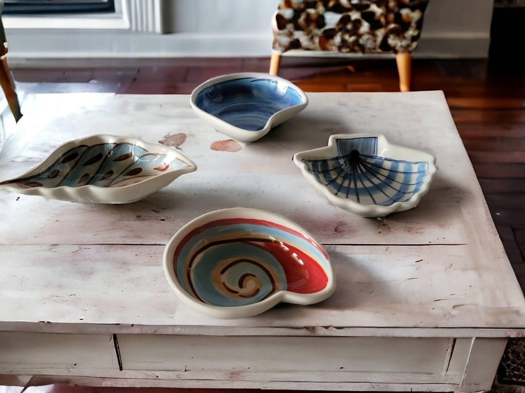 Vintage Ahoy Mate! Paula Deen at Home Tidbit Dishes Set of Four Seashell Shape Designs Nautical ...