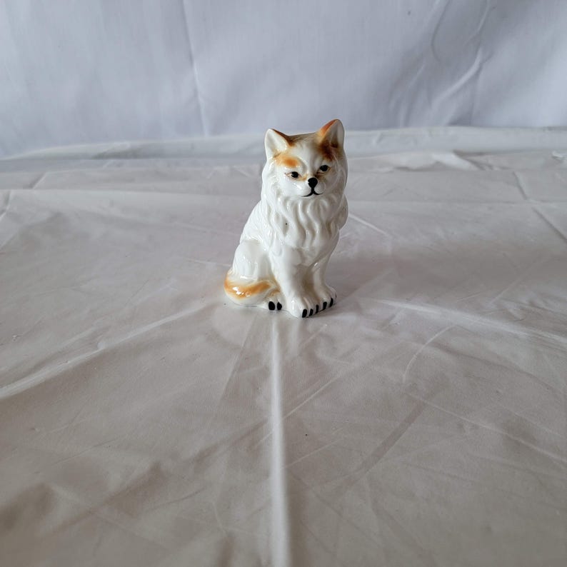 Bone China Cat Figurine Long Hair White and Orange Small Vintage ...