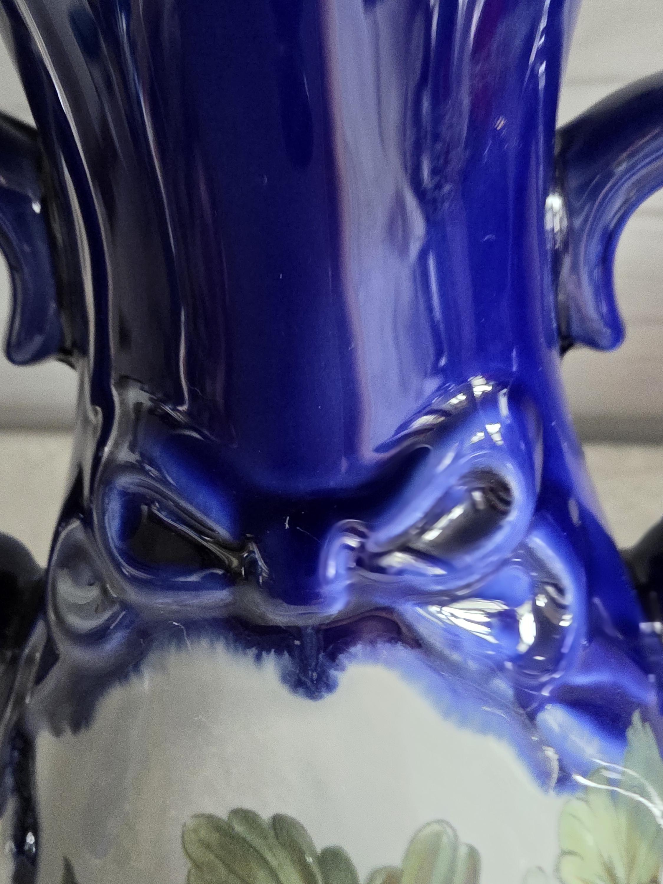 Royal Blue Vase Gooseberries Motif Ornate Design Glazed Earthenware ...