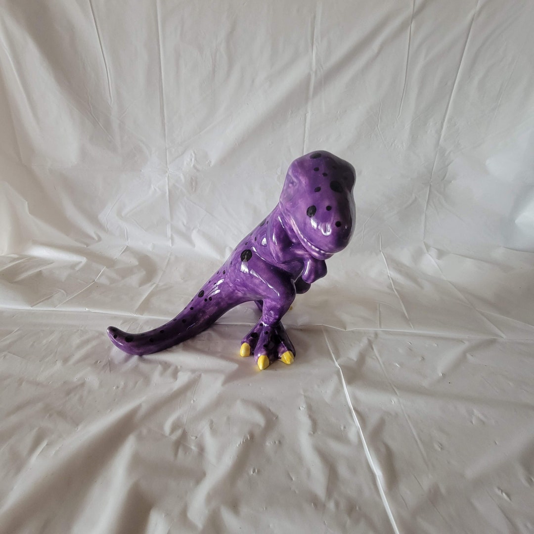 Purple T-rex Ceramic Statue, Glazed Purple Dinosaur, Purple and Yellow ...