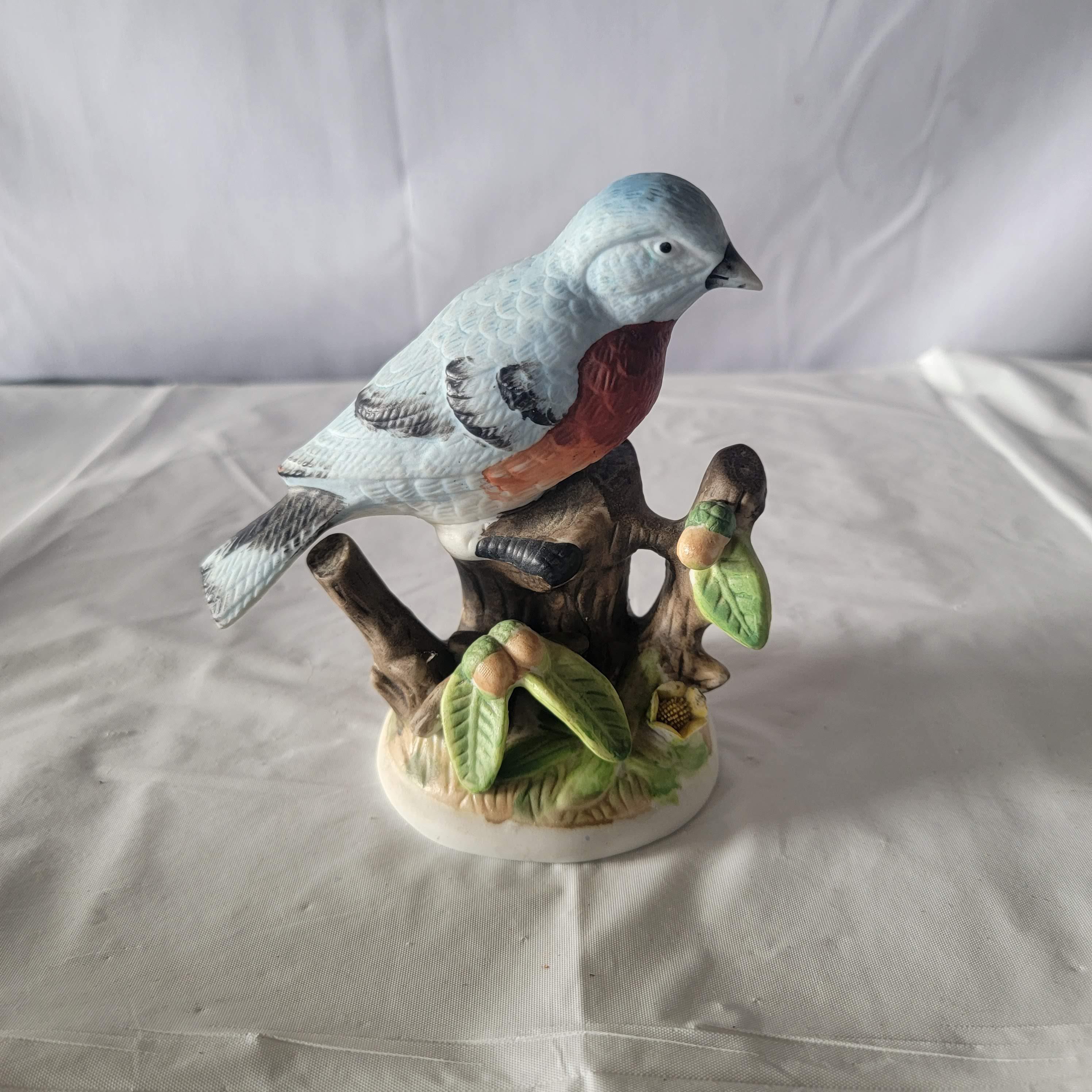 Vintage Ceramic Blue Bird Figurine Sitting on a Branch With Acorns ...