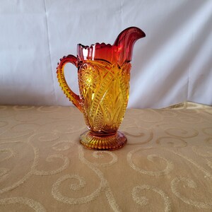 Viking Glass Red Amberina Yesteryear Pitcher Orange and Red Collectible Beautiful Pressed Glass ...