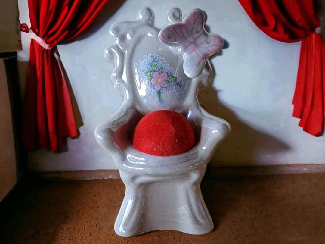 Porcelain Chair Pin Cushion Glazed With Butterfly Red Seat Novelty ...
