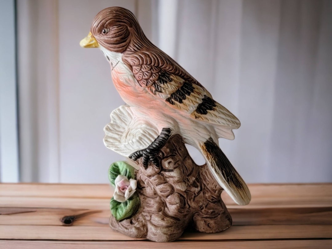 Vintage Bird Figurine Sitting on Tree Branch With Flowers Ceramic ...