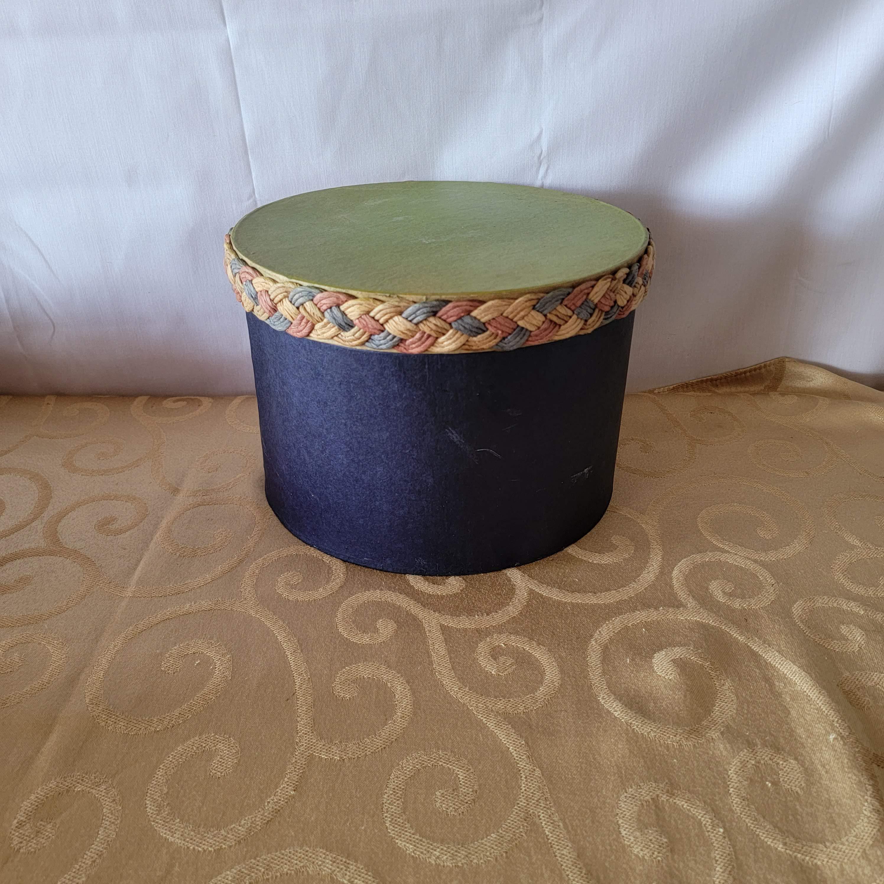 Cardboard Hat Box Round Storage Container Dark Blue With Green Lid ...