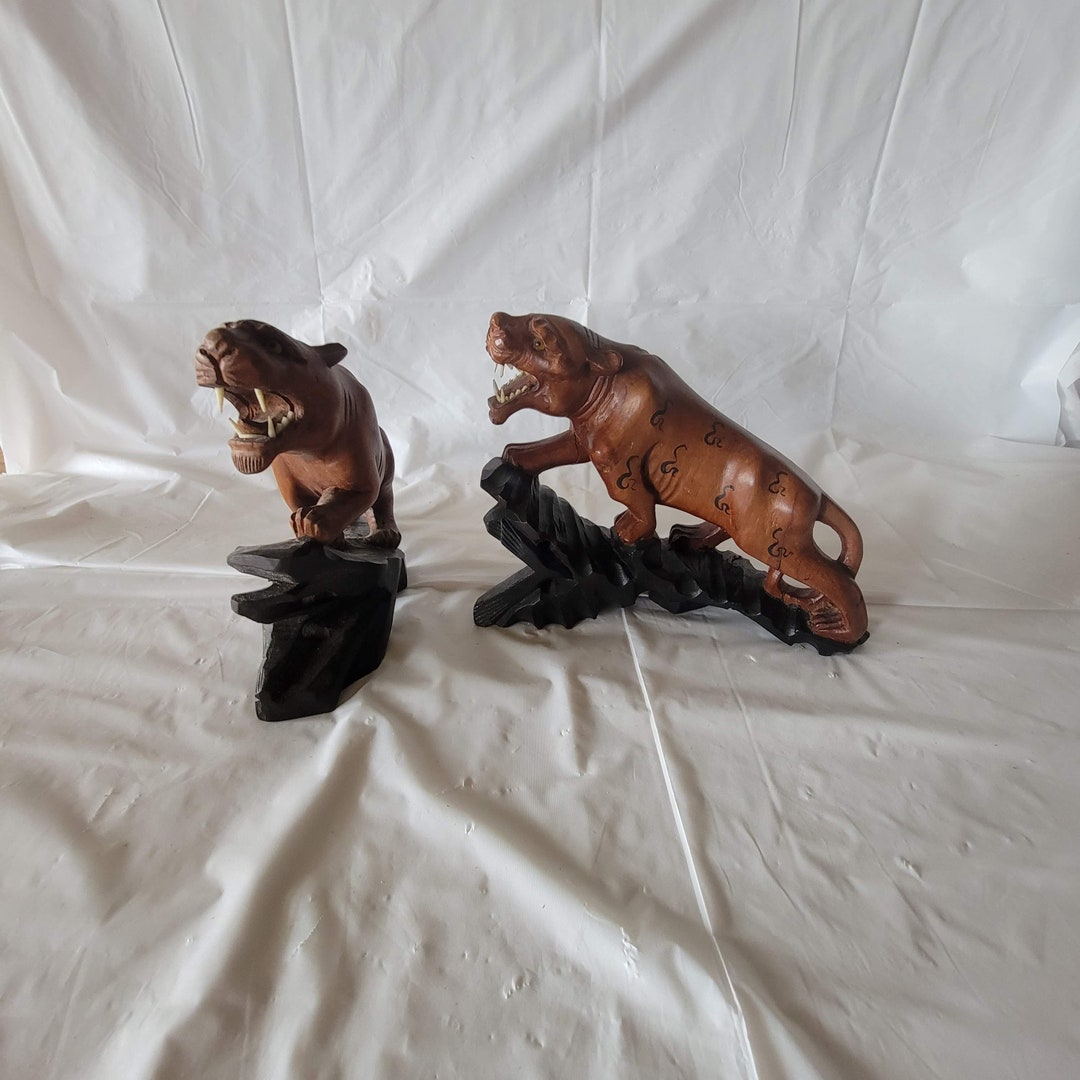 Hand Carved Wooden Tiger Figurines. Hand Carved Wooden Tiger Statues ...