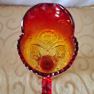 Viking Glass Red Amberina Yesteryear Pitcher Orange and Red Collectible Beautiful Pressed Glass ...