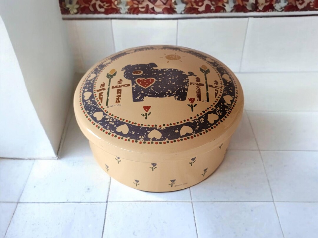 Folkprints Pig Design Covered Dish Trinket Box Ceramic Country Home ...