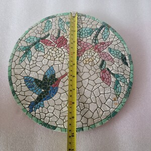 Ceramic Hummingbird Wall Tile Painted Mosaic 10" Diameter Vintage Wall ...