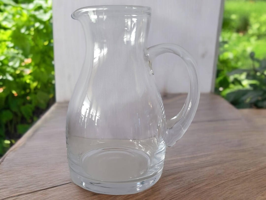Vintage Small Glass Pitcher Clear Juice Jug Hand Blown Petite With ...