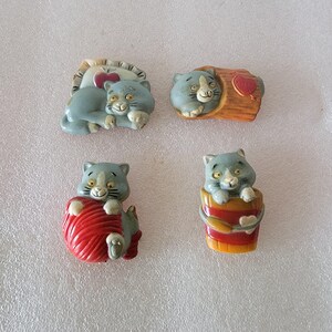 Set of Four Grey and White Kitten Refrigerator Magnets Plastic Vintage ...