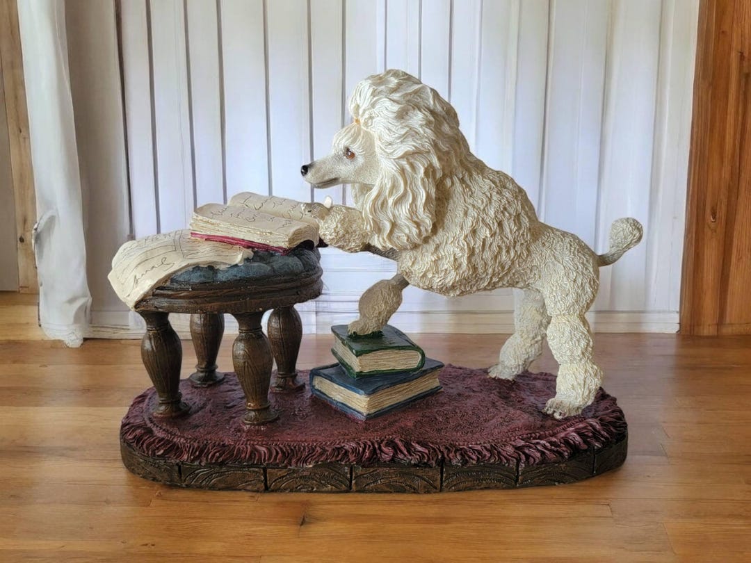 Poodle Reading A Book Statue Figurine Purple Rug Resin Vintage ...