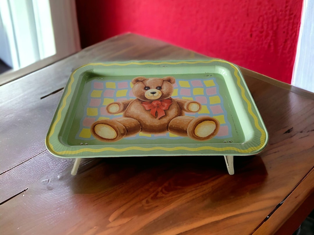 1987 Marsh Allan Industries Teddy Bear Lap Tray Green With Yellow Trim ...