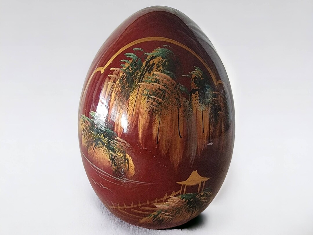 Cloisonne Egg Maroon Hand Painted Decorative Asian Decor Easter Egg ...