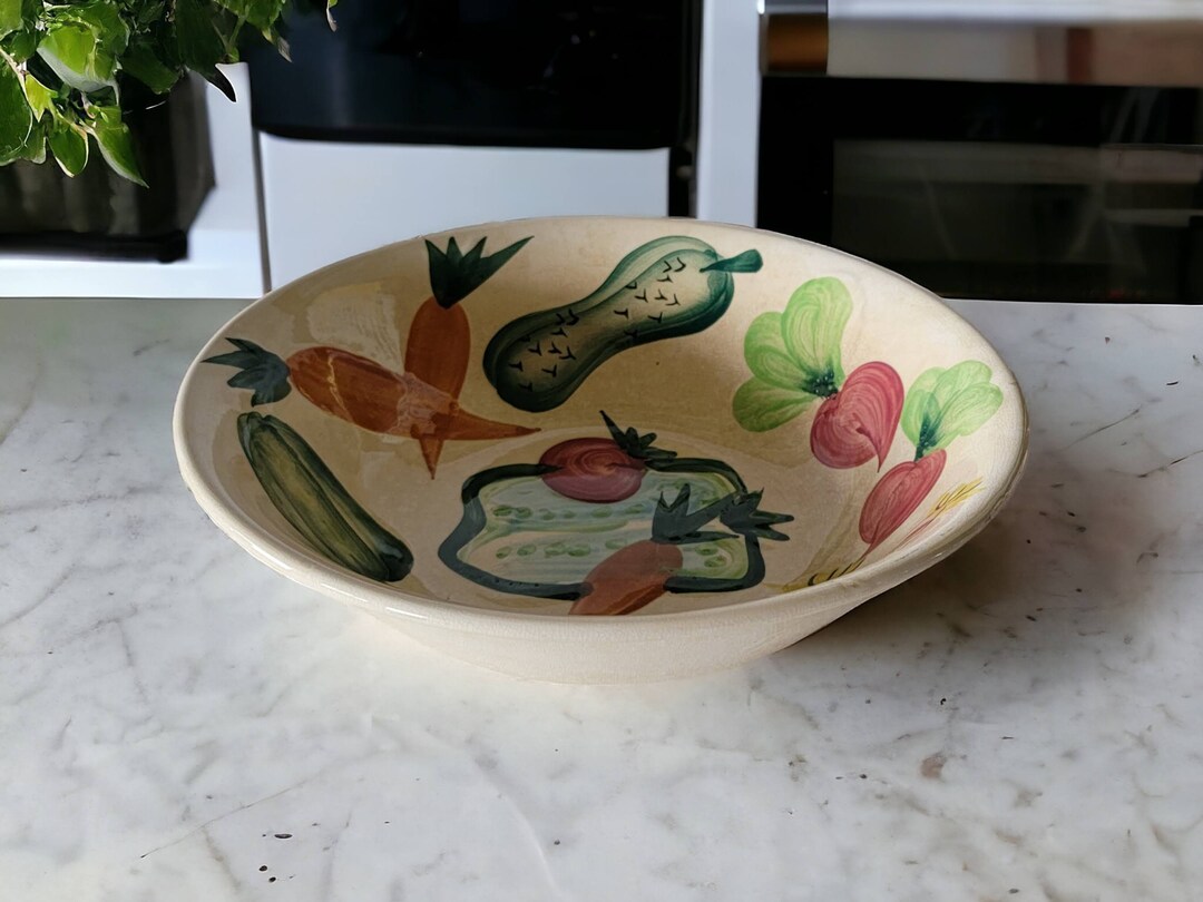 Vintage Vegetable Design Serving/salad Bowl Pasta Hand Painted Turnips ...