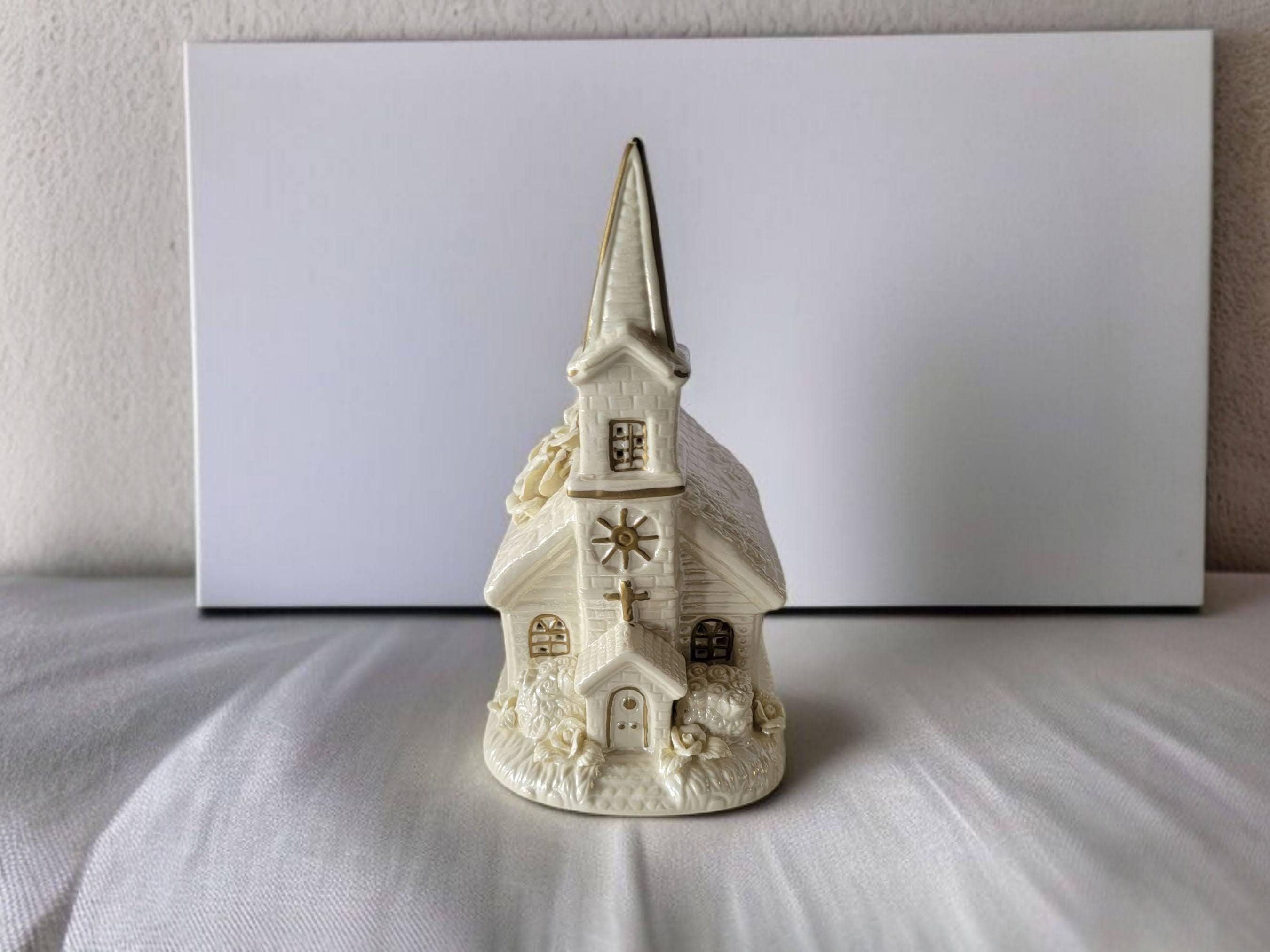 Vintage Ceramic Church Music Box With 3D Flowers Chapel Capodimonte ...
