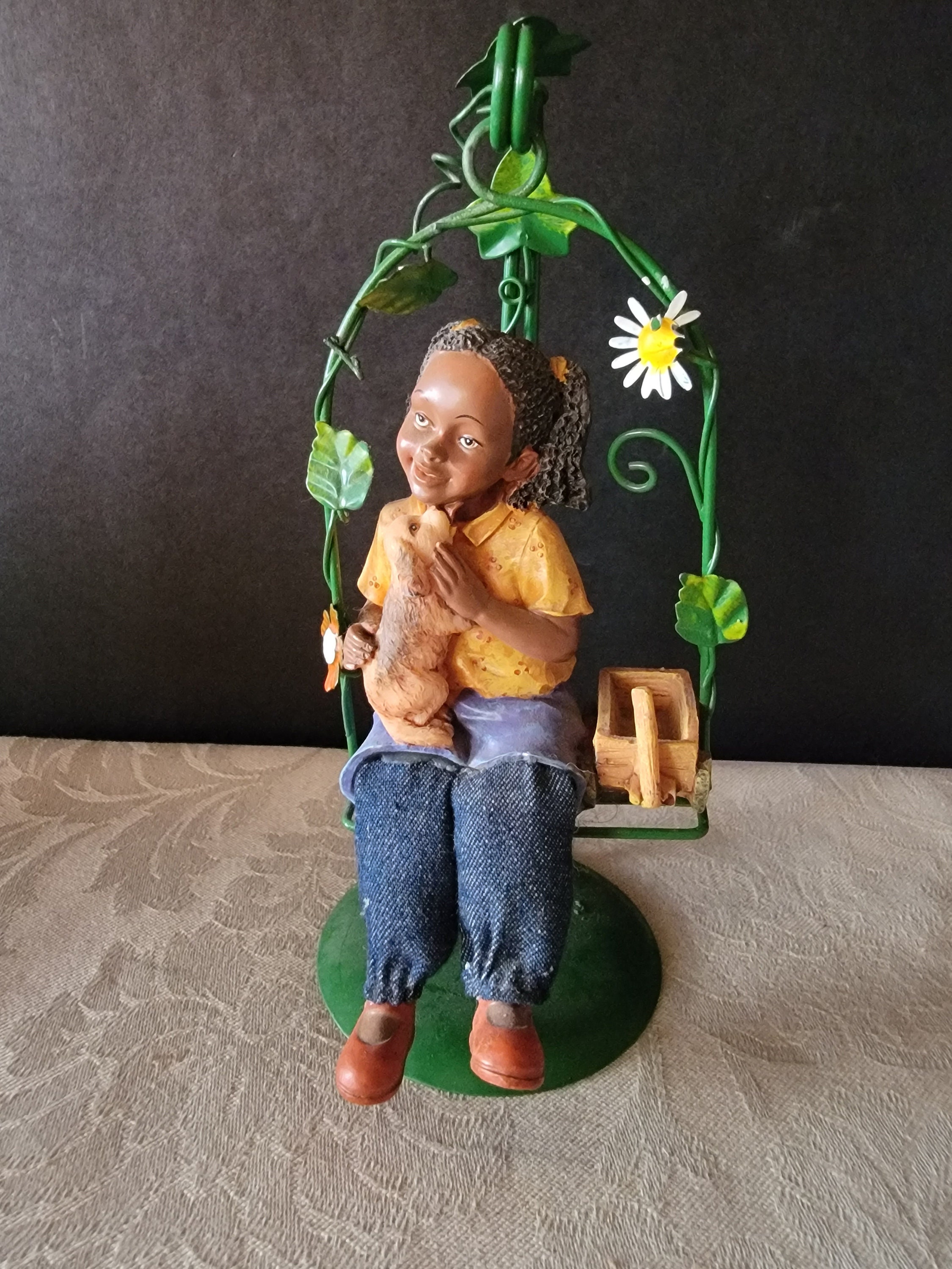 Unique Figurine, Little Girl on Sitting on Swing With Puppy Dog ...
