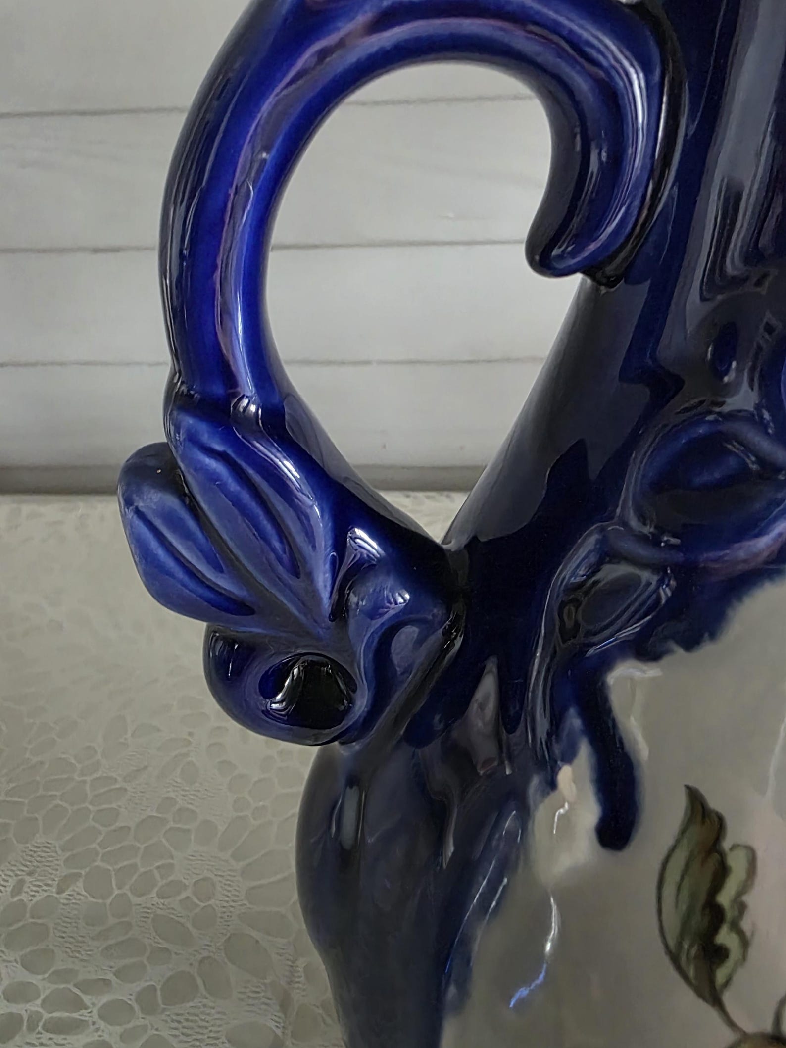 Royal Blue Vase Gooseberries Motif Ornate Design Glazed Earthenware ...