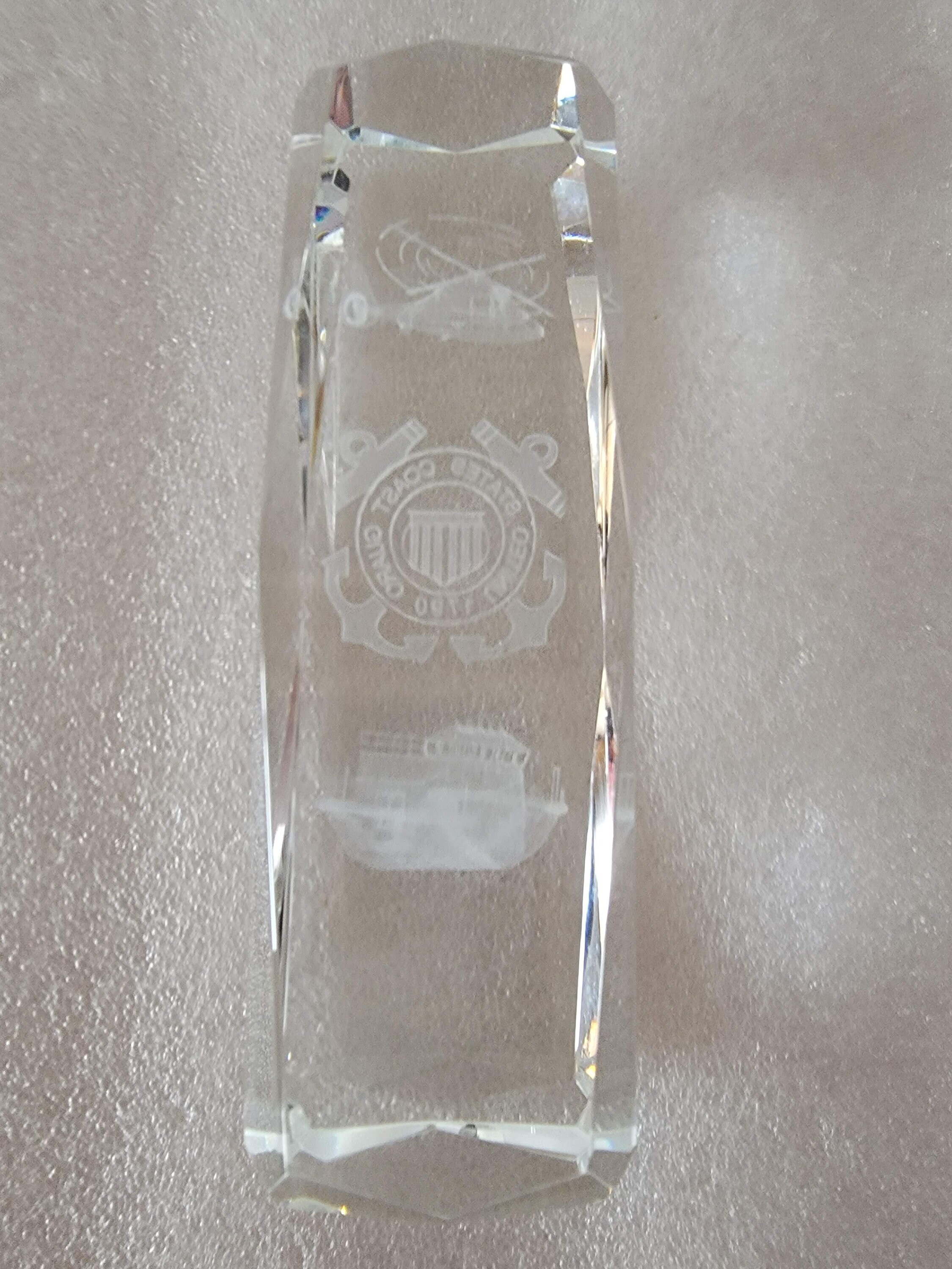 3D Laser Etched Glass Cube United States Coast Guard Paperweight ...