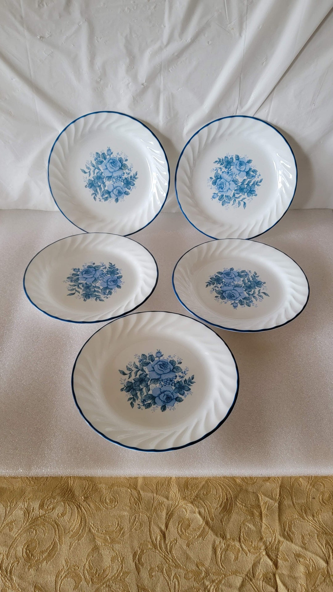 5 Corelle Blue Velvet Bread and Butter Plates Saucer Dessert White ...