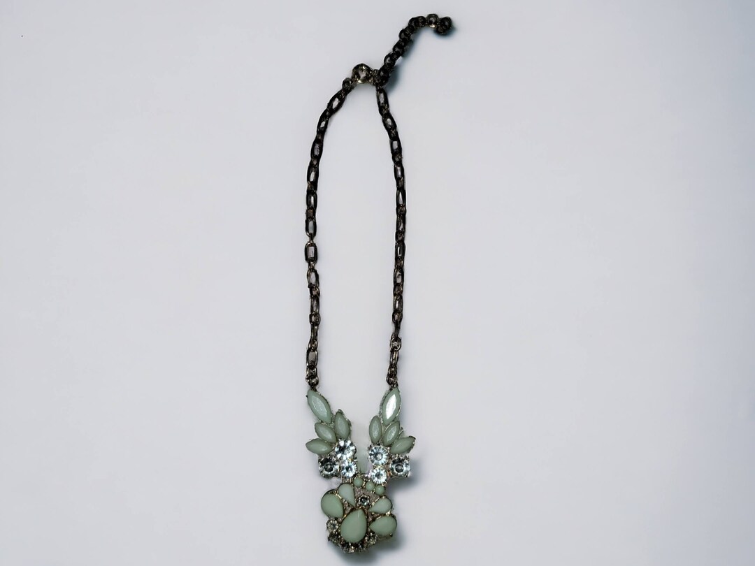 Designer Rhinestone Mint Green Stone Link Statement Necklace Gold Tone ...