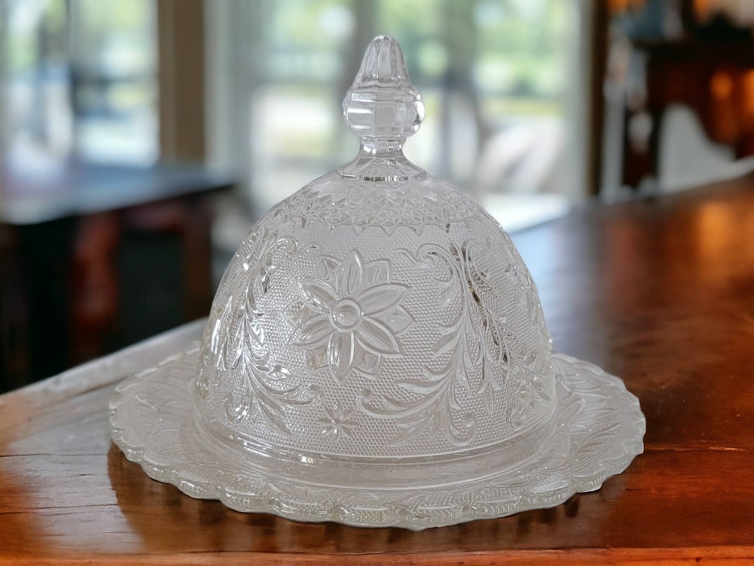 Tiara Indiana Glass Sandwich Pattern Butter Dish With Round Dome Lid ...