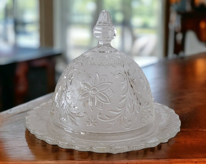 Tiara Indiana Glass Sandwich Pattern Butter Dish With Round Dome Lid ...