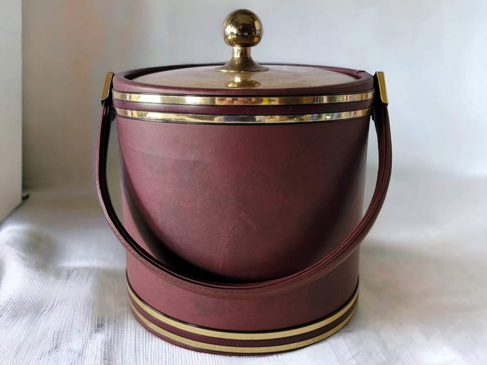 Elegance by Kraftware Ice Bucket Faux Leather Maroon With Gold Toned ...