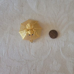 Filigree Spider in Web Gold Tone Brooch, Blue Sapphire Eyes, Halloween ...