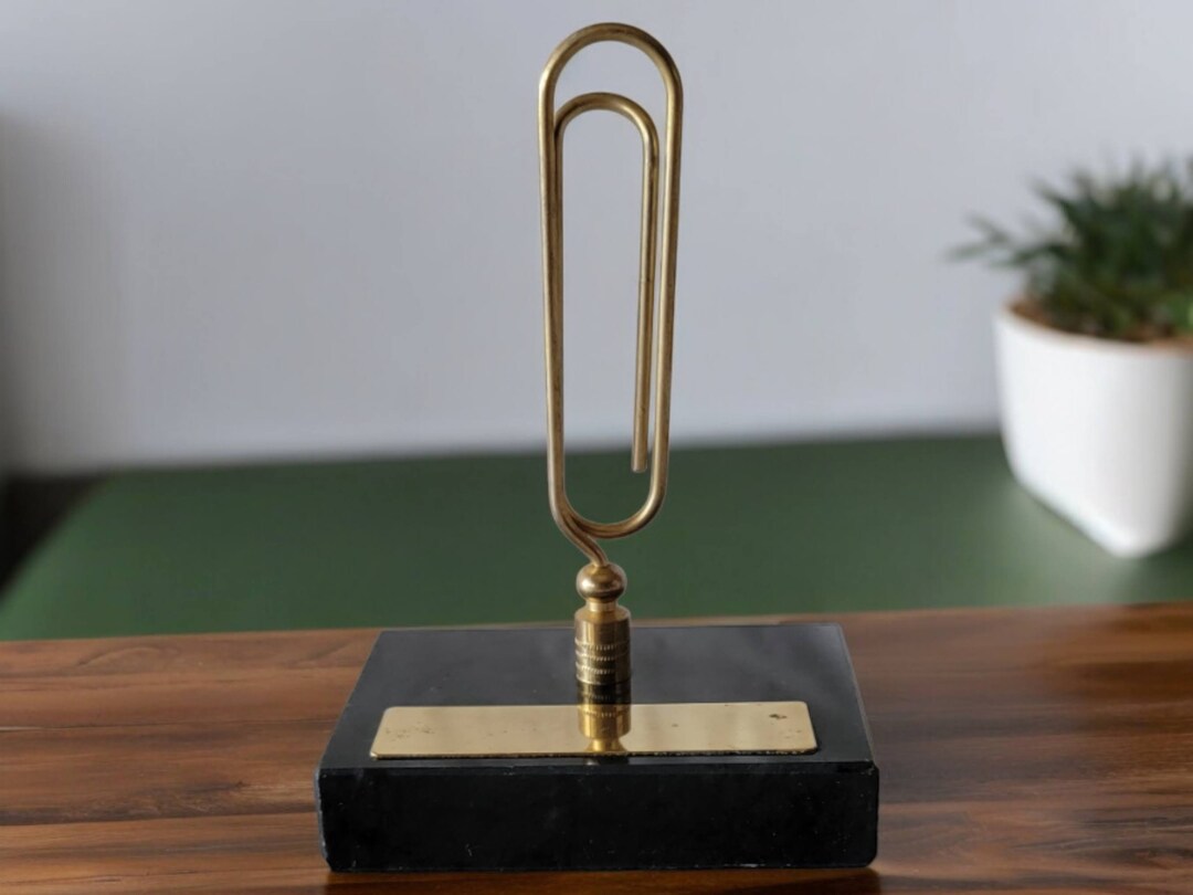 Vintage Big Paper Clip Letter Holder Organizer Marble Base Brass ...
