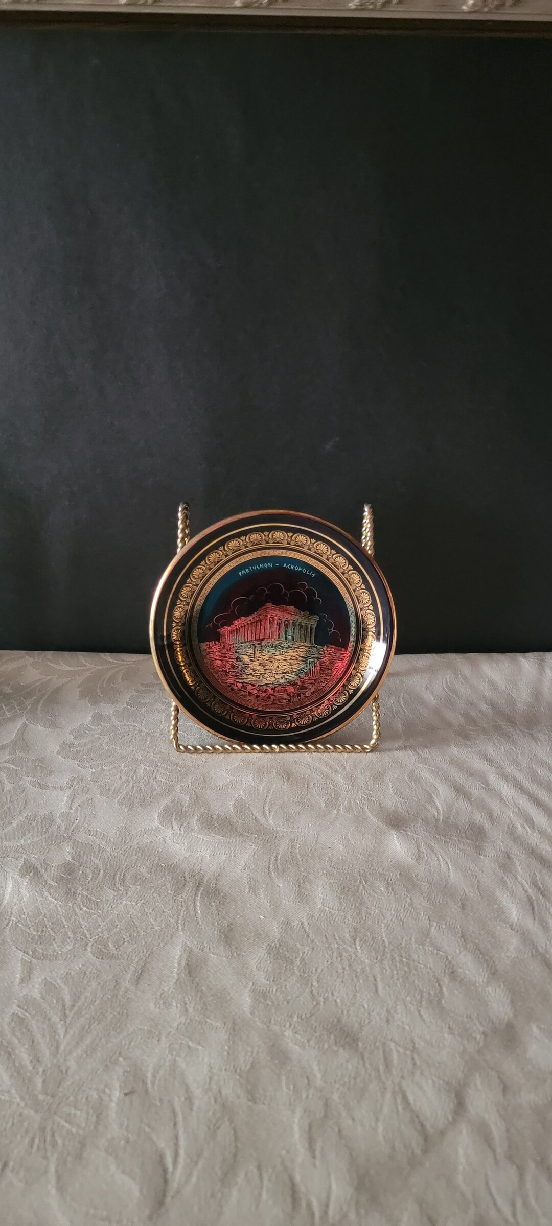 Vintage 24K Gold Miniature Plate Greek Parthenon Porcelain Plate Made ...