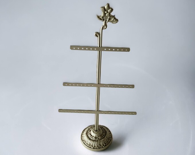 Vintage Silver Toned Cast Iron Earring Holder Display Stand Ornate ...