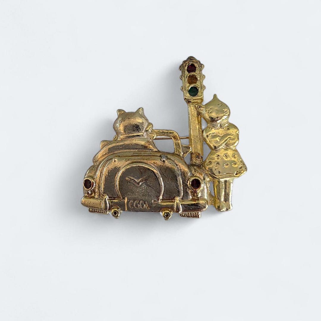 Cool Cats Brooch/pin Cat in Convertible Flirting With Female at Traffic ...