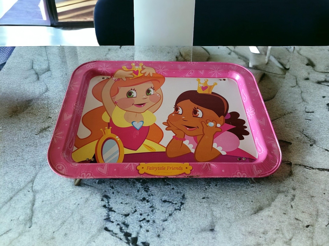 Vintage Fairytale Friends Metal Lap Tray Two Princesses With Crowns and ...