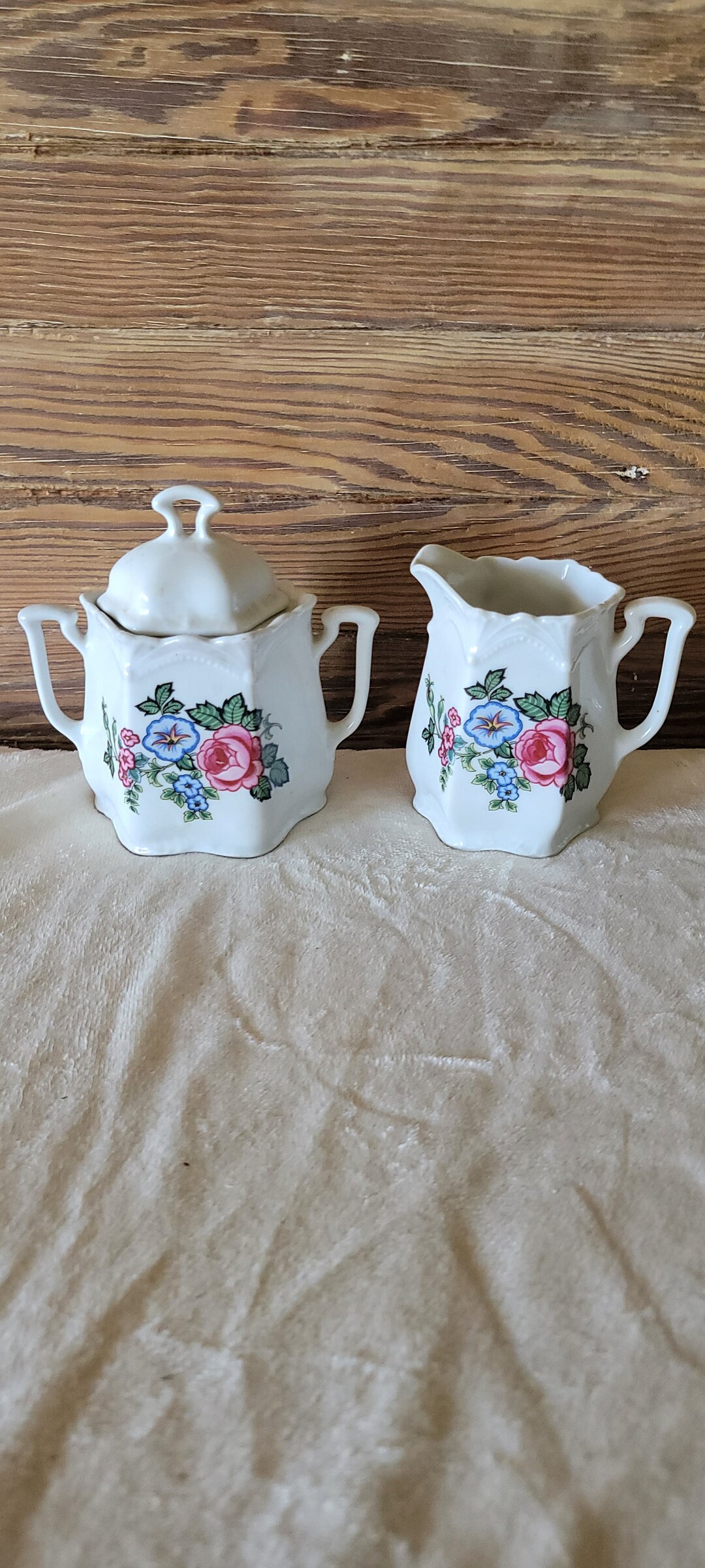 NPS Silesia Germany Creamer and Sugar With Handles and Lid Floral ...