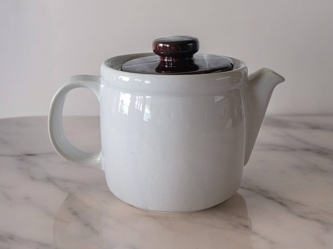 Vintage Mccoy Pottery White Teapot With Brown Lid Coffee Tea Pitcher ...
