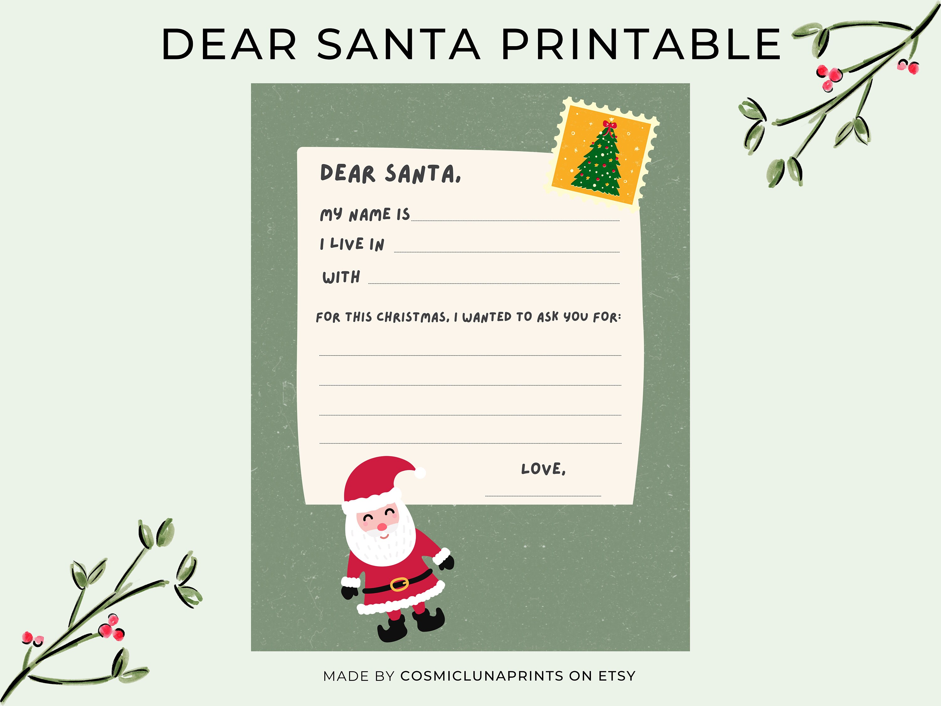 Official Letter to Santa, Kids Christmas Wish List, Dear Santa Wish ...
