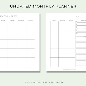 Undated Monthly Planner Printable, Month on Two Pages, Month at a ...