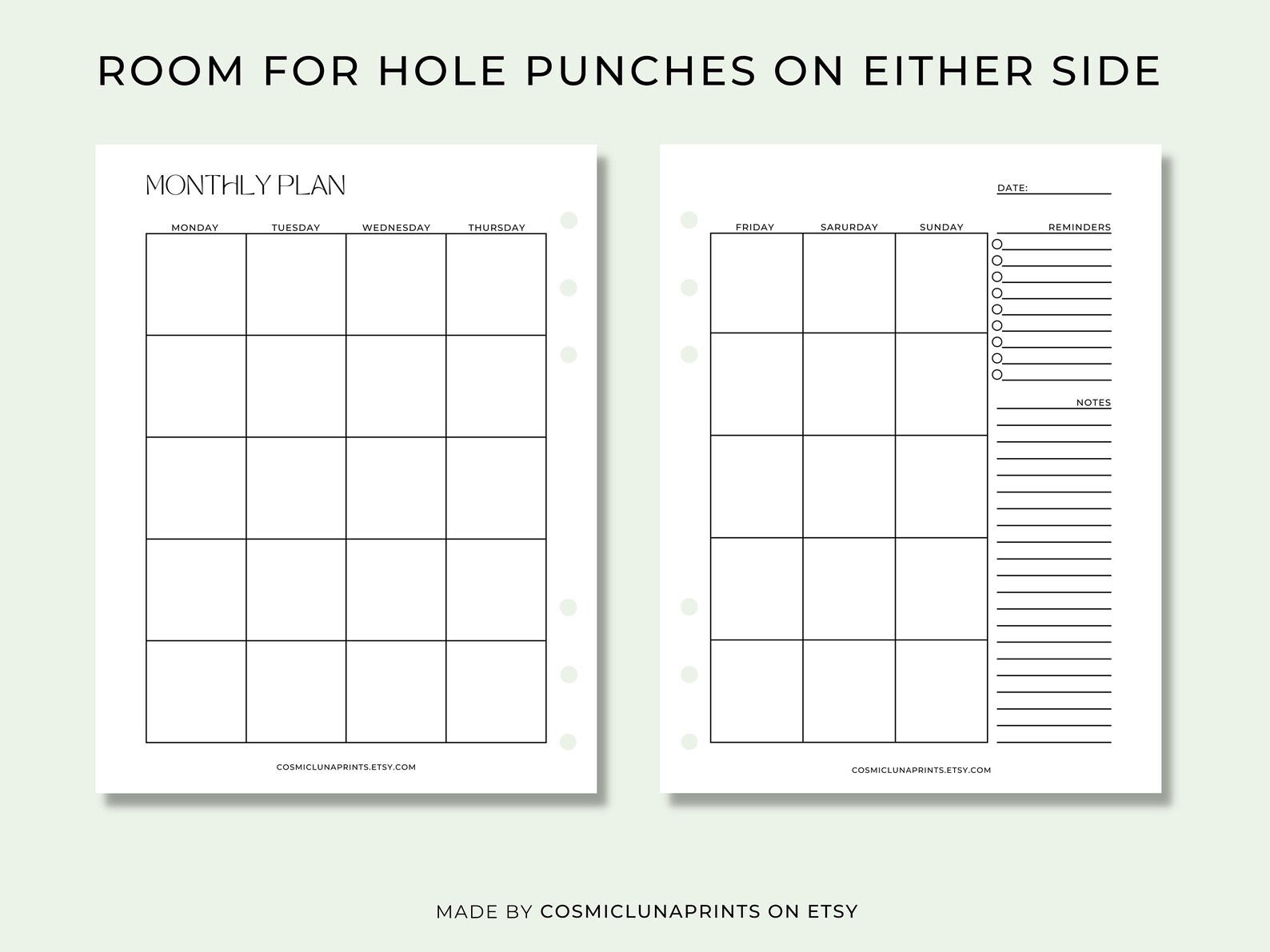 Undated Monthly Planner Printable, Month on Two Pages, Month at a ...