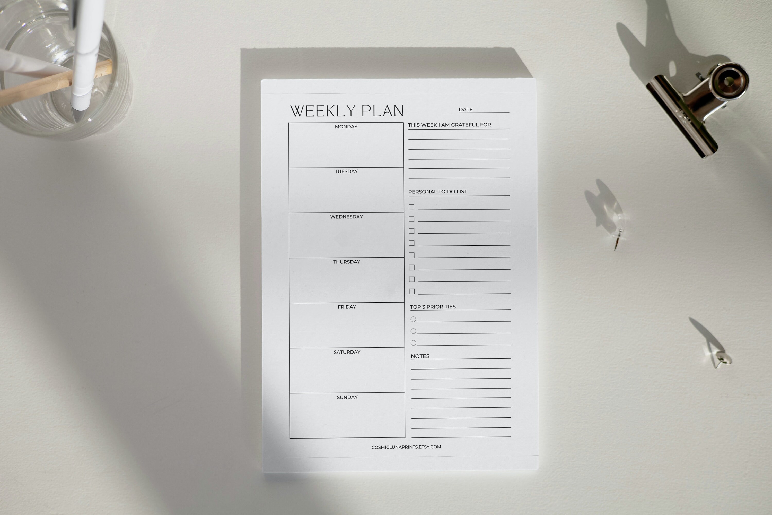 Weekly Planner Printable A5, A4, Letter, Half Size, Undated, Weekly ...