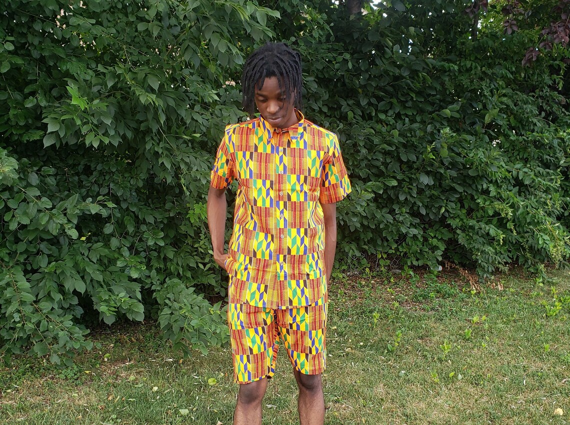 Ghanaian Print Short Set, Kente Inspired Short, Cotton Short Set, Blue ...