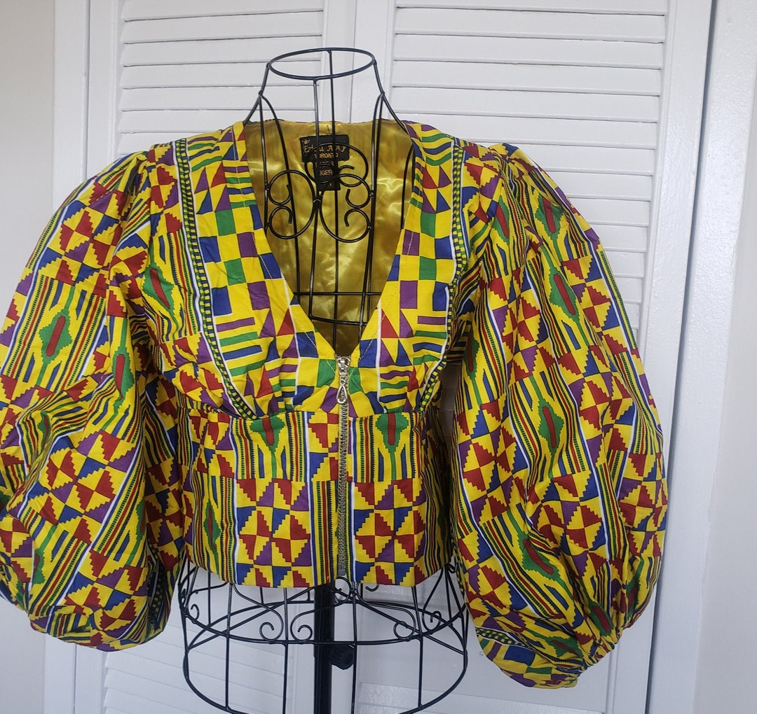 Ghanaian Kente Crop Top: Balloon Sleeve African Blouse - Etsy