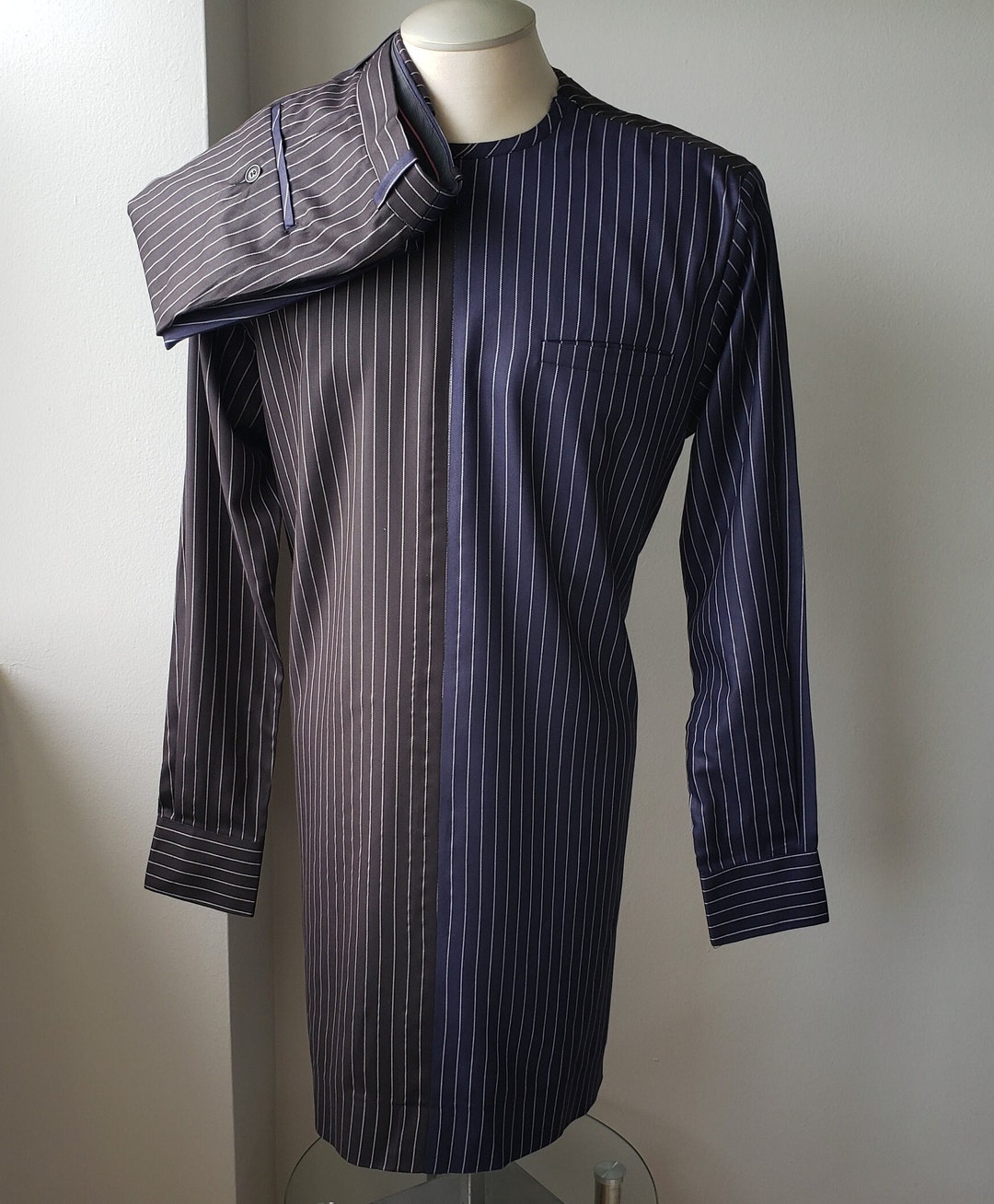 Men's Stripe Senator Set, African Men Kaftan, Blue Stripe Combination ...