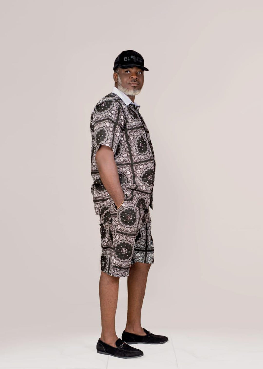 Black and White Paisley Short Set, Paisley Short Set, Floral Black ...