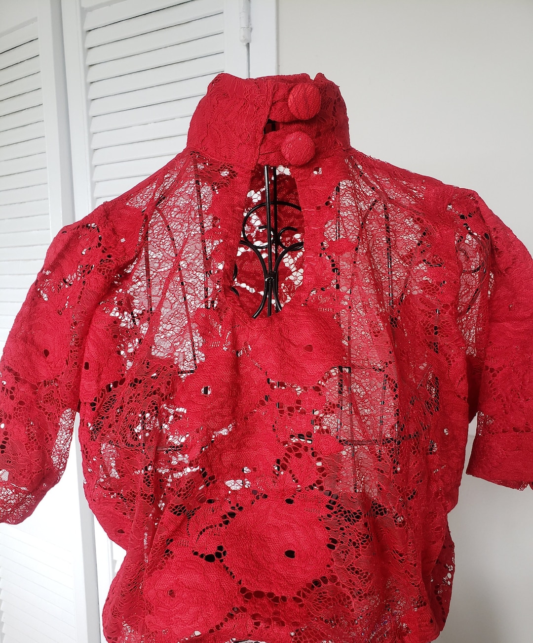 Lace Top, Red Lace Blouse, Women's Lace Top, Turtle Neck Lace Blouse ...